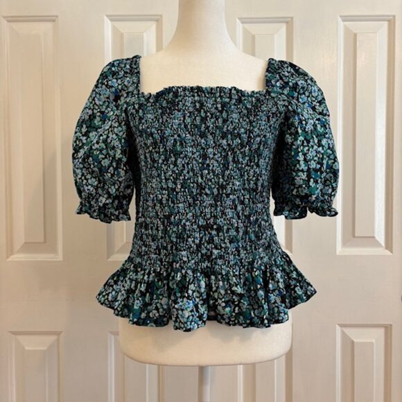 J. Crew | Tops | J Crew Cotton Poplin Floral Smocked Peplin Top With ...